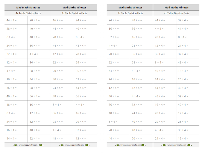 Free 4x Table Worksheets and Games (no sign-up) - Snappy Maths