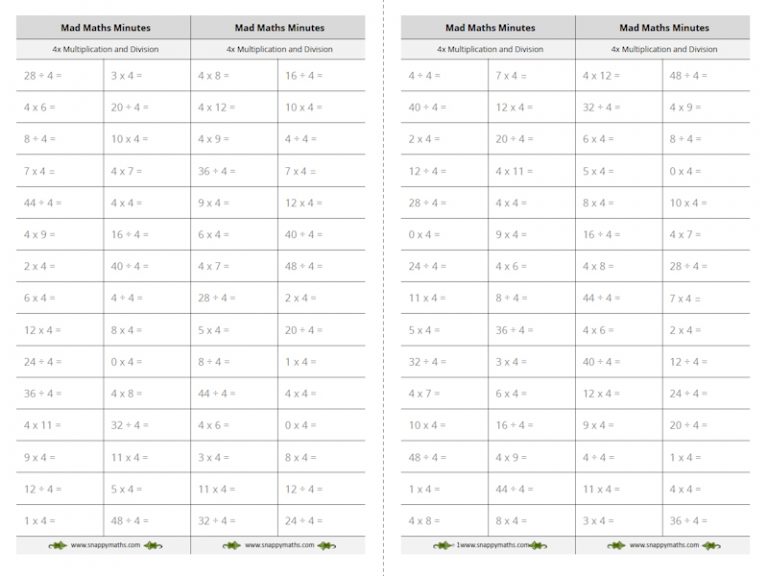 Free 4x Table Worksheets and Games (no sign-up) - Snappy Maths
