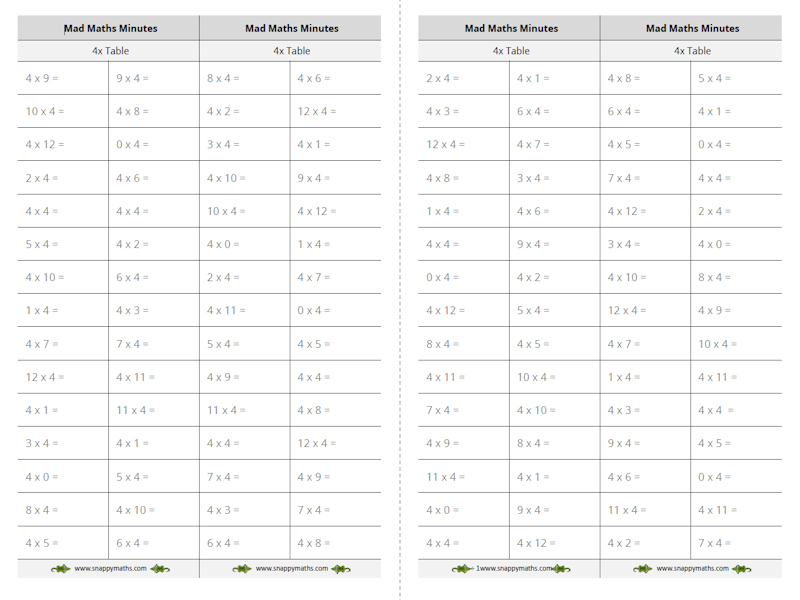 Free 4x Table Worksheets and Games (no sign-up) - Snappy Maths