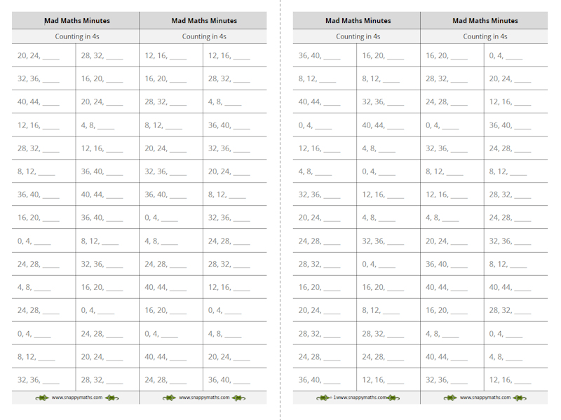 Free 4x Table Worksheets and Games (no sign-up) - Snappy Maths