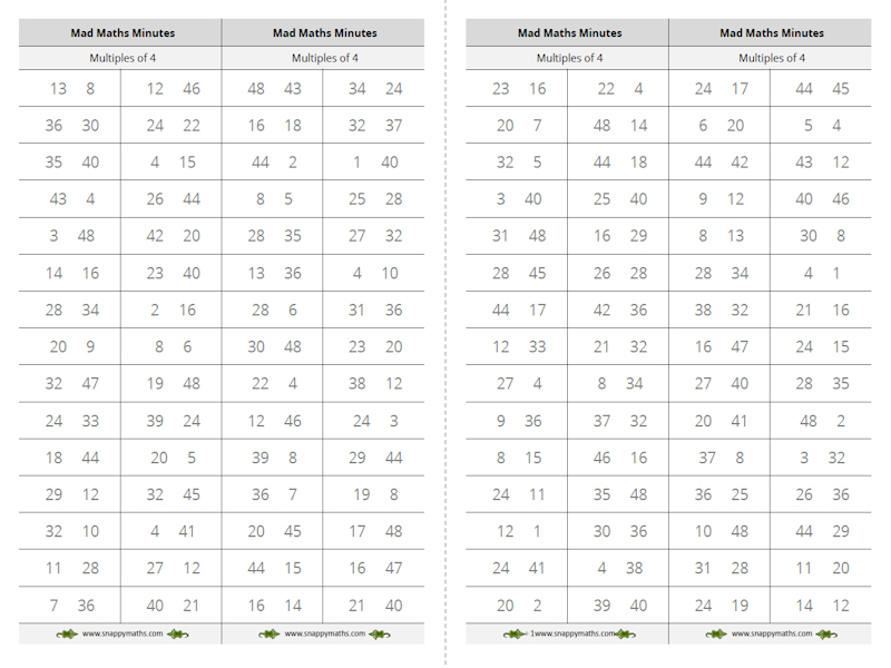 Free 4x Table Worksheets and Games (no sign-up) - Snappy Maths